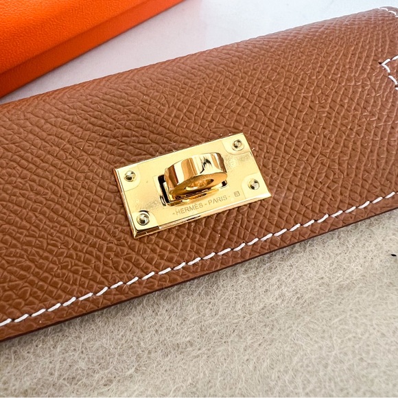 Hermes | Bags | Hermes Kelly Compact Pocket Wallet Brown Gold Hardware ...